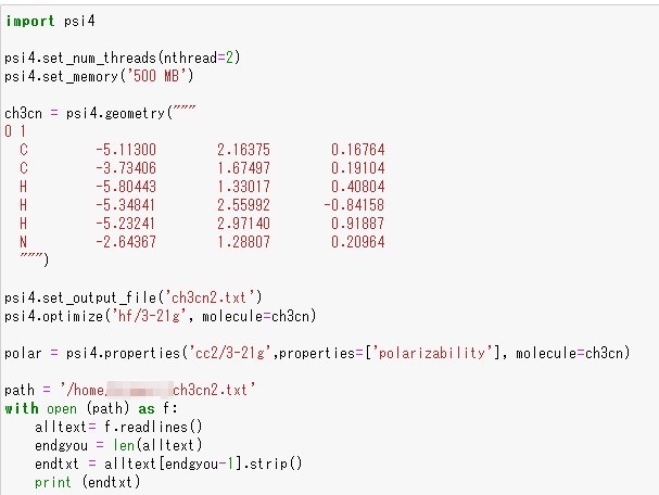 Psi4による量子化学計算-分極率計算 - あるケミストの独り言（winchemwinの日記）