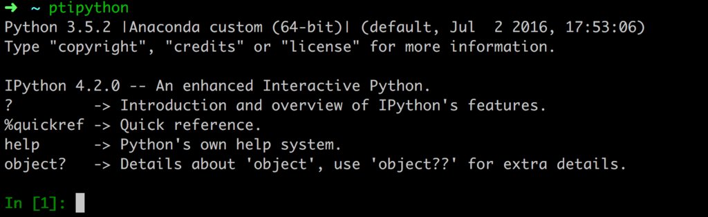 Pythonメモ : 補完等ができるREPLのptpythonを使ってみる - もた日記