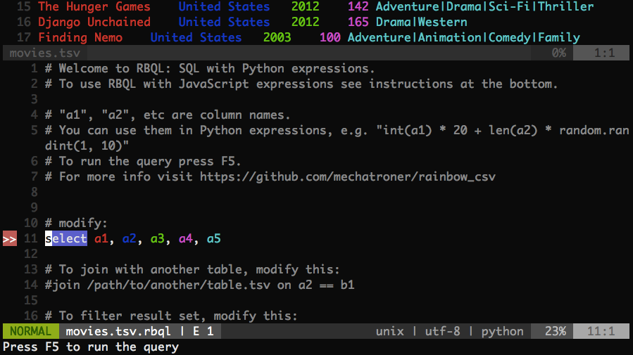Vimメモ : Rainbow CSVでCSVデータのカラムを色分け表示 - もた日記