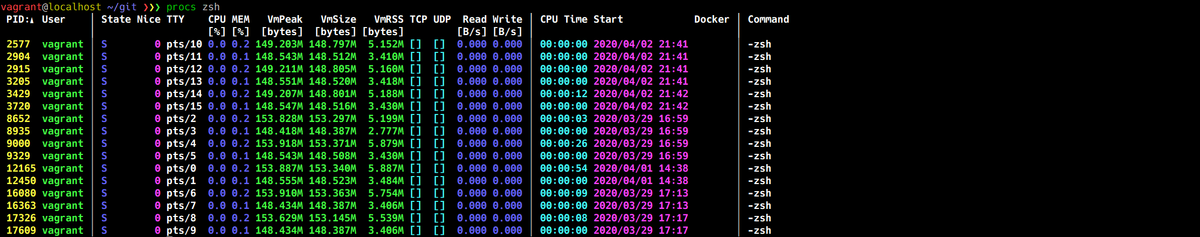 Linuxメモ : Rust製のprocs（モダンなpsコマンド）でプロセス表示 - もた日記