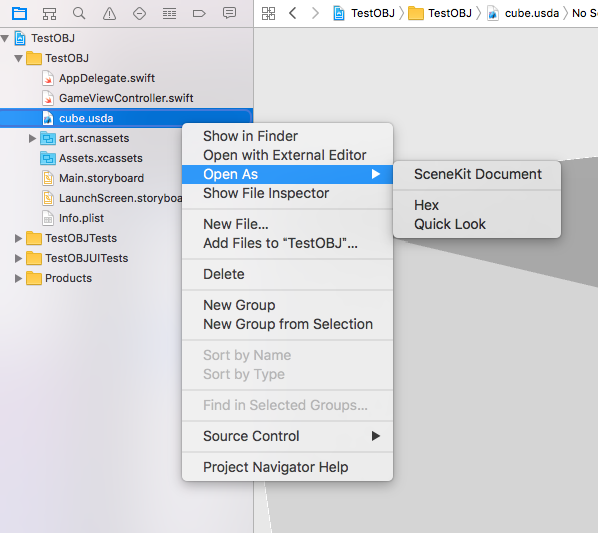 iOS で SceneKit を試す(Swift 3) その58 - 3D のオブジェクトファイルを Scene File (scn) に変換する。 - Apple Engine