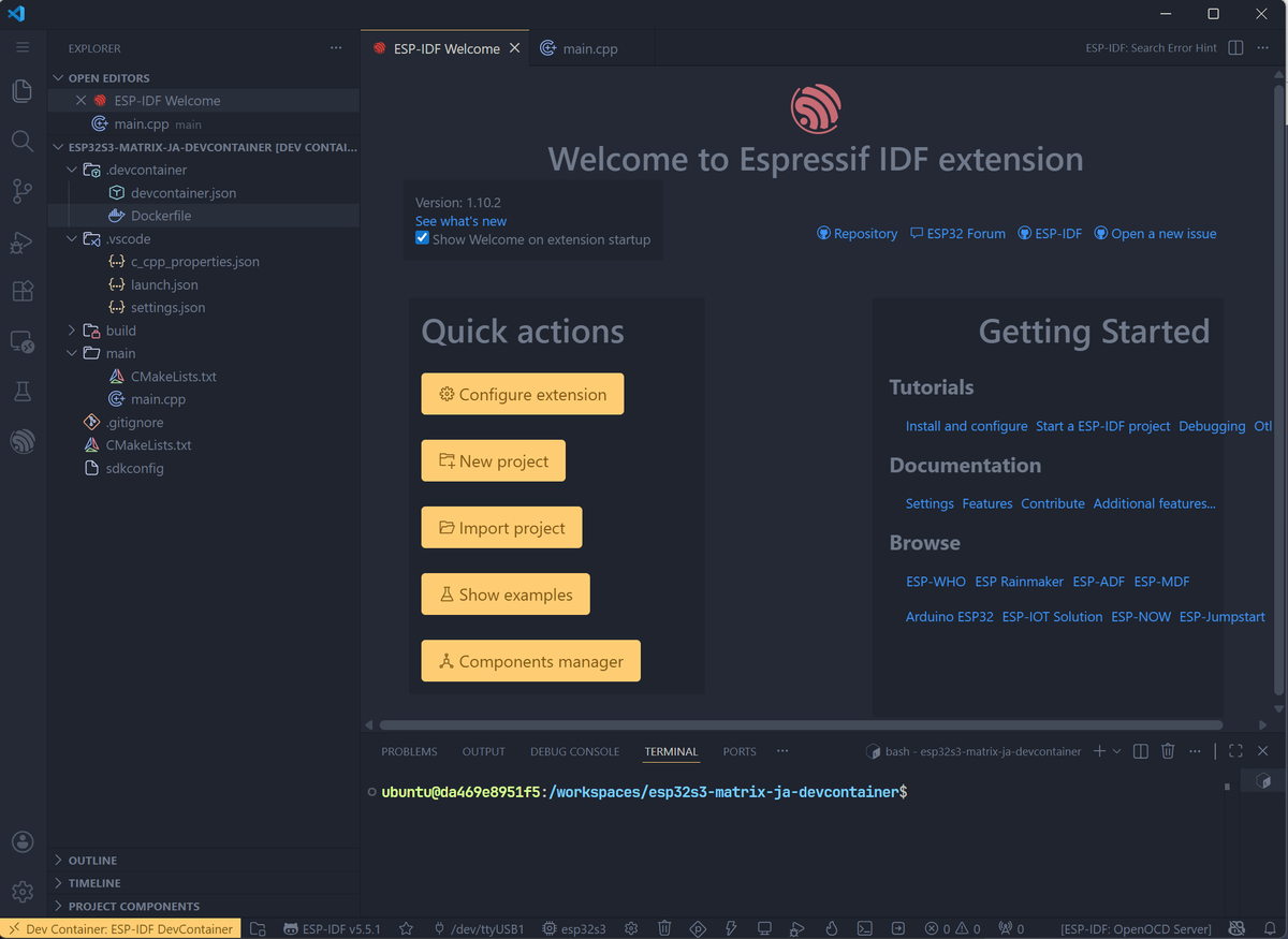 ESP-IDF環境を VSCode + Extentions (DevContainer, WSLRemote)で開発する その1 - xcr4k’s blog