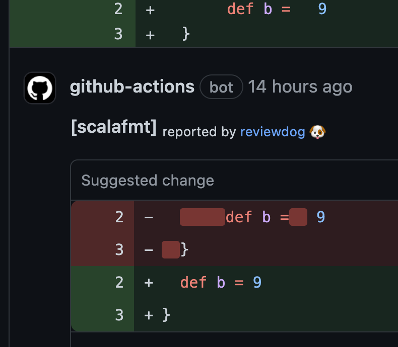 scalafmtやscalafix適用結果をGitHubのpull reqで自動でsuggestする - xuwei-k's blog
