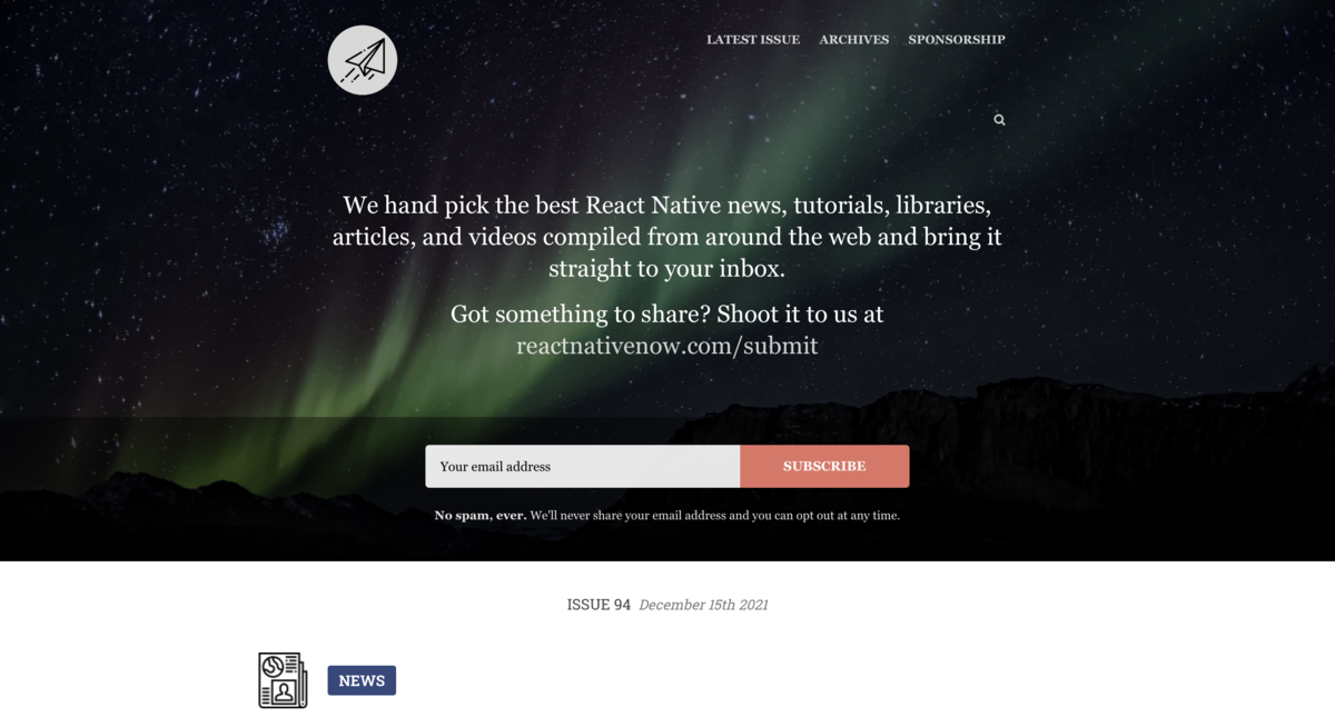 RN Features 2021年12月号 - React Native アドベントカレンダー 2021, ニュースレター React Native Now, React Native で ...