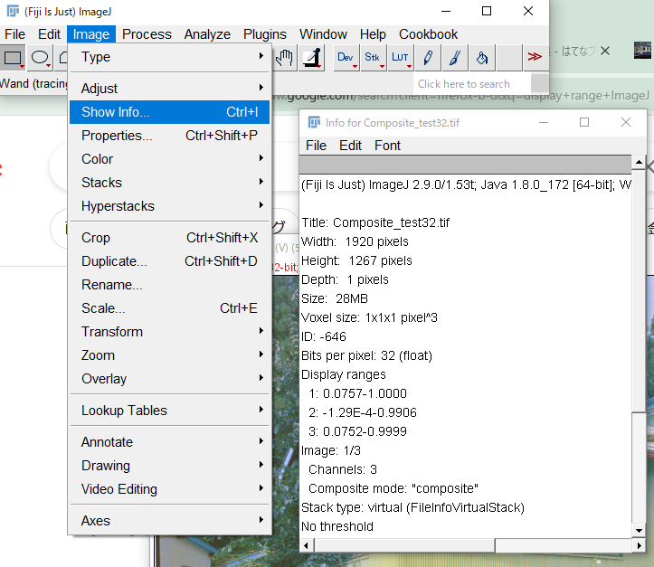 ImageJ / Python Tips: 32bit 画像を扱う時は常にディスプレイ範囲を意識せよ! - 省型旧形国電の残影を求めて