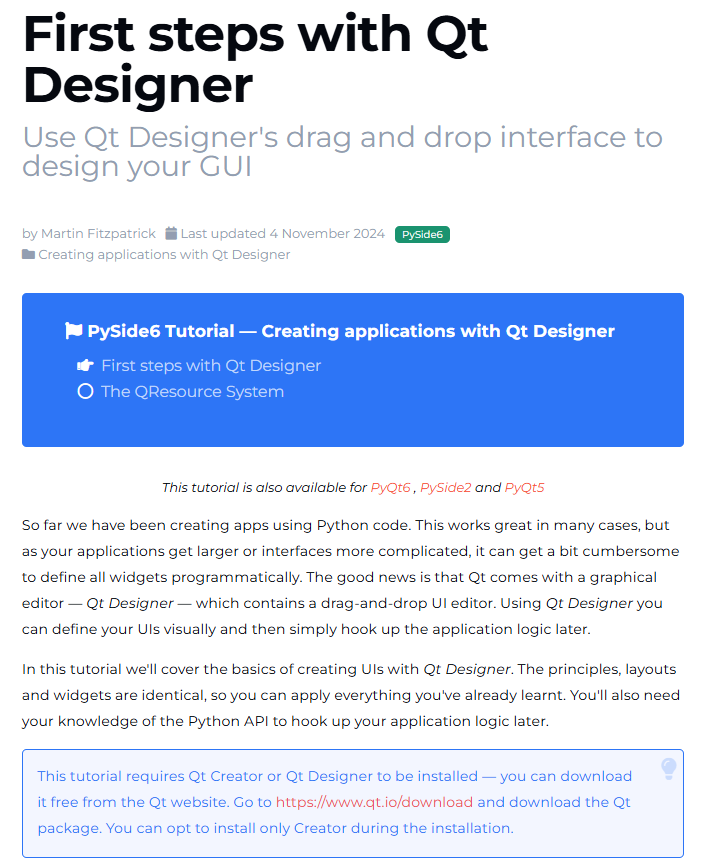 【Pyside6のチュートリアルを試す】 First steps with Qt Designer のダウンロードから起動まで ...