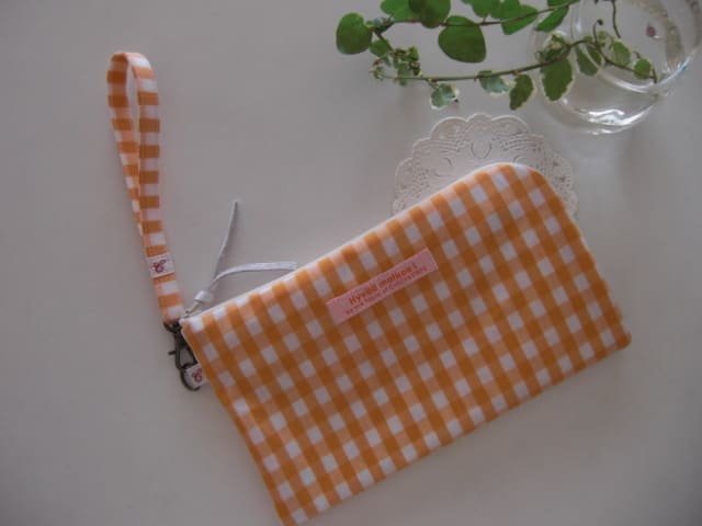 オレンジチェック柄のマルチポーチ ☆彡 - yu＊yuのHandmade Diary