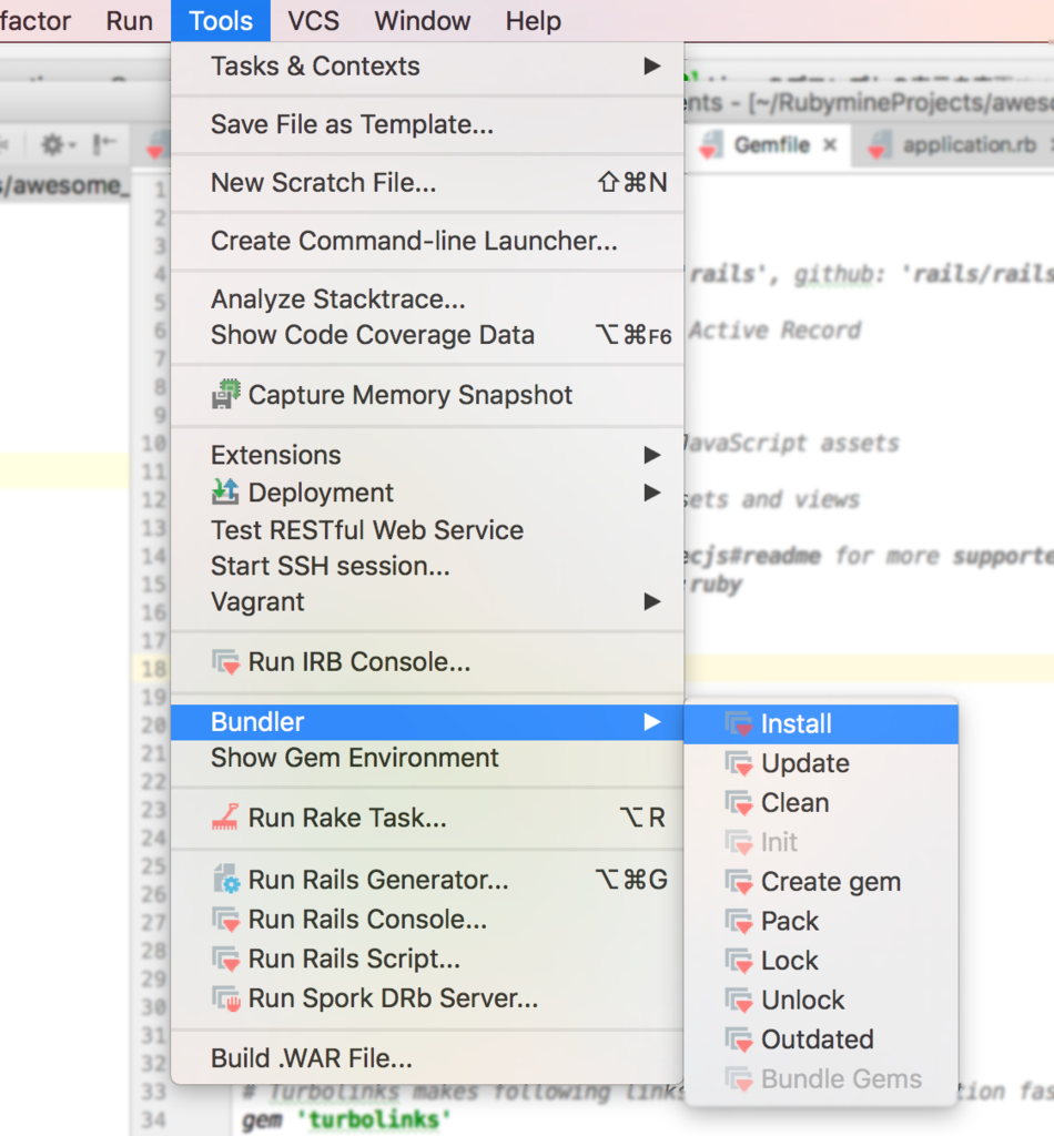 RubyMineでRuby on railsの開発をする その2: bundle install の実行 - yucatio@システムエンジニア
