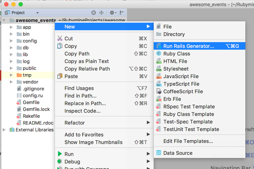 RubyMineでRuby on railsの開発をする その3: rails generate controller - yucatio@システムエンジニア