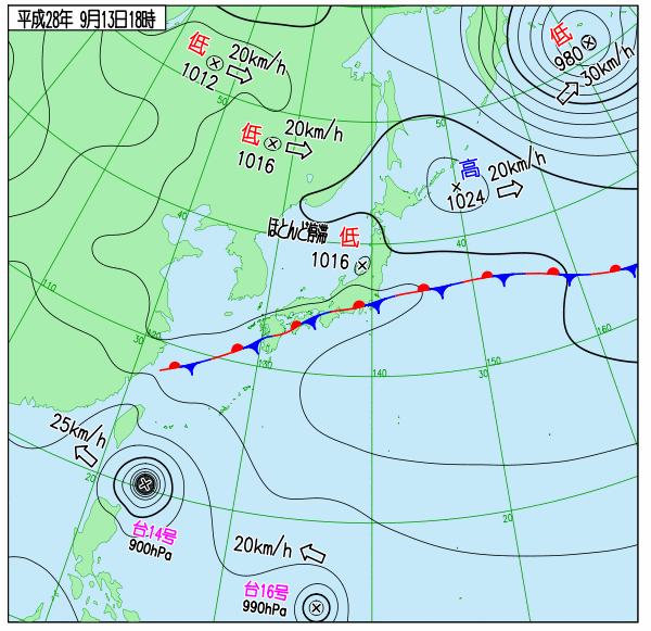 台風 14 号ムーランティ (T1614) の気圧分布が不思議な形 - yucken の業務上電脳 Tips 日記、なのだよ。-弐式-