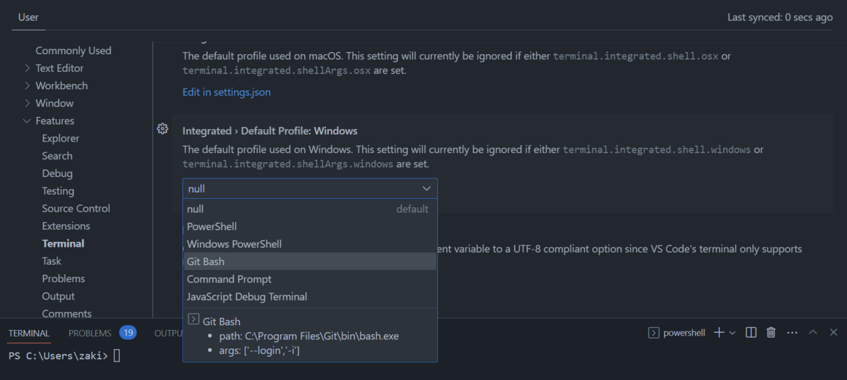[VS Code / Windows] ターミナルのデフォルトシェルをGit BashやCygwinのシェルにする - zaki work log