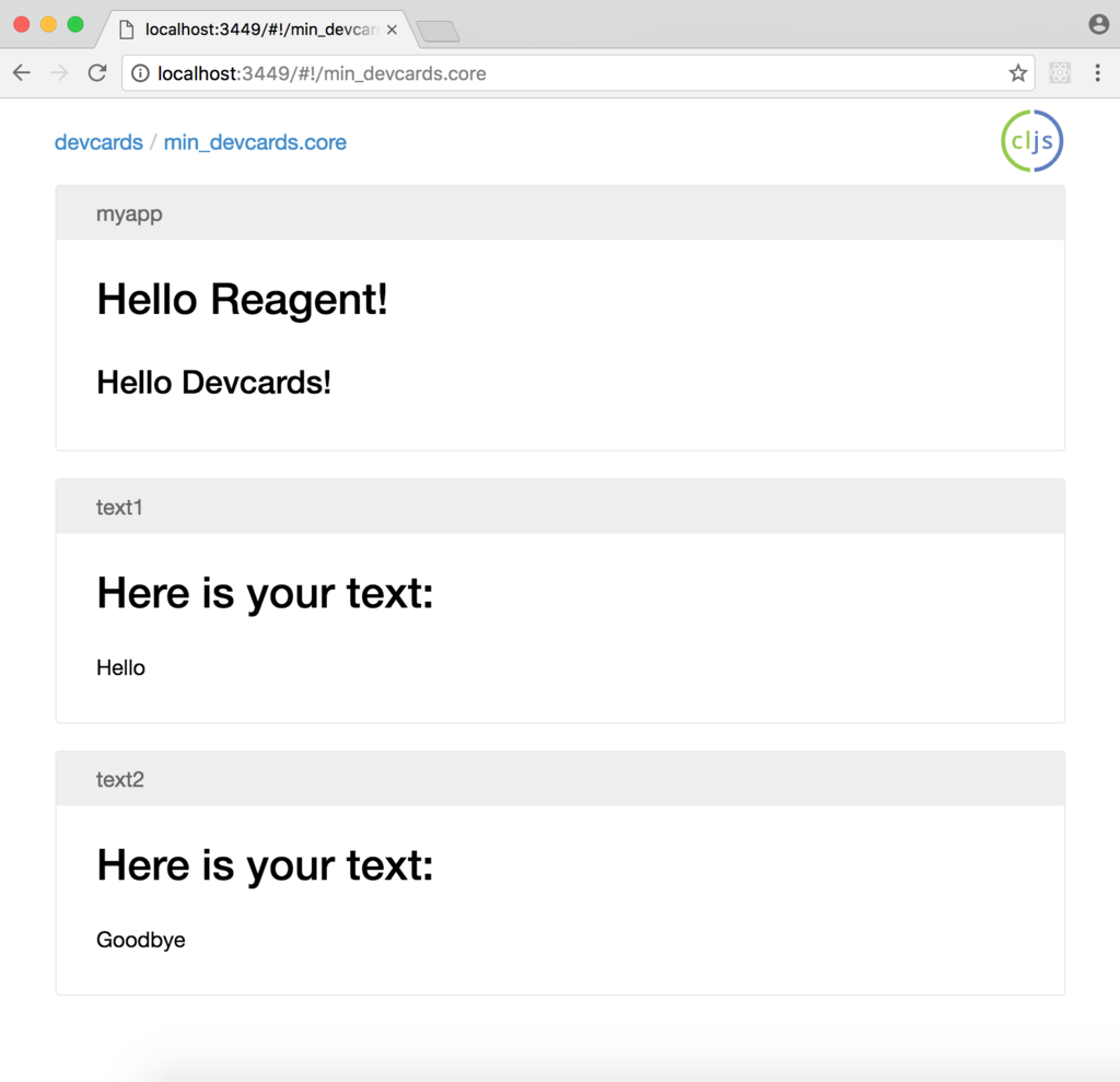 Clojure Web Development勉強 - Devcards（その1）最低限の設定 - Arantium Maestum