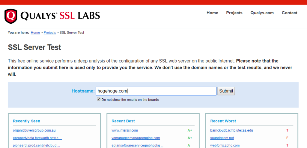 Qualys SSL LABS [SSL Server Test]でのSSLサイト評価 - zuntan02のはてなブログ
